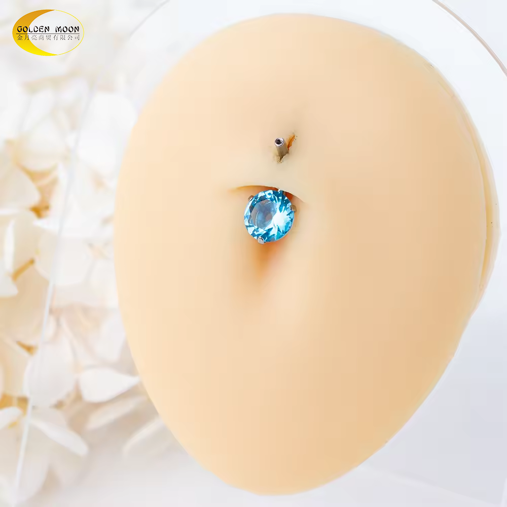 14G Double Zircon Titanium Belly Rings - Golden Moon